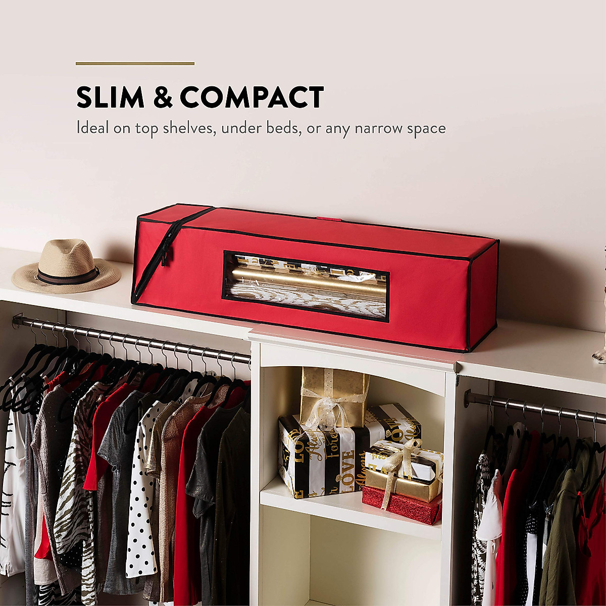 ZOBER Wrapping Paper Storage Containers - 40 Inch Gift Wrapping Organizer Storage - Fits 20 Standard Rolls of Wrapping Paper - Breathable Fabric, Waterproof