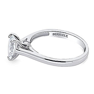 BERRICLE Sterling Silver Solitaire Wedding Engagement Rings 0.8 Carat Pear Cut Cubic Zirconia CZ Promise Ring for Women, Rhodium Plated Size 7