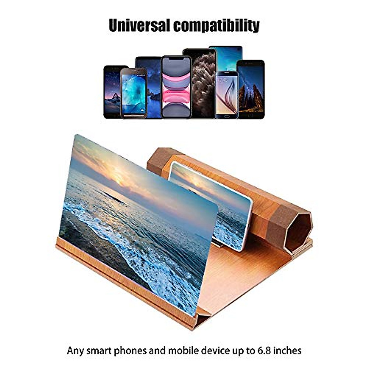 12” HD Screen Magnifier,3D Screen Projector/Amplifier,Wooden/Foldable/Portable Stand,Movies/Videos/Gaming Enlarger Holder,Accessories/Gadget/Tool,Compatible with iPhone/Android/Mobile/Smart/Cell Phone