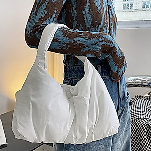 Puffer Bag for Women, Cotton Designer Handbags Purse for Women Soft Fashion Ladies Shoulder Bags Tote Handbag (White)