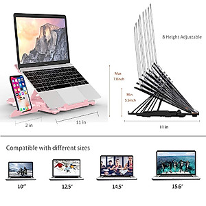 Viwind Laptop Stand for Desk,Ergonomic Adjustable Computer Stand Riser,Portable Notebook Holder Mount Tablet Elevator with Heat-Vent&Phone Stand for MacBook,Dell,Thinkpad,More 10-15.6" Laptop-Pink