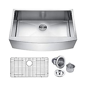 Keonjinn Kitchen Sink, 33-inch Apron-front Farmhouse 16 Gauge Stainless Steel Single Bowl