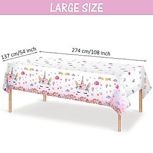 3 Pieces Unicorn Tablecloth Unicorn Table Covers Unicorn Themed Table Cloth Disposable Plastic Magical Unicorn Tablecloth for Birthday Baby Shower Decoration Party Supplies, 108 x 54 Inches