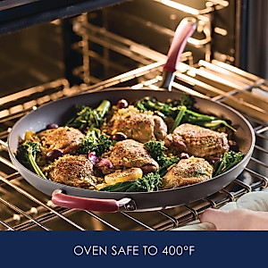 Rachael Ray 87631-T Cucina Hard Anodized Nonstick Skillet with Helper Handle, 14 Inch Frying Pan, Gray/Red