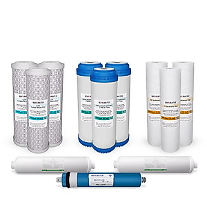 Max Water Replacement Filter Set for Standard 5 Stage Reverse Osmosis Water filter System 50 GPD RO Membrane Filters - 12 Pack - 10 inch Standard Size Water Filters