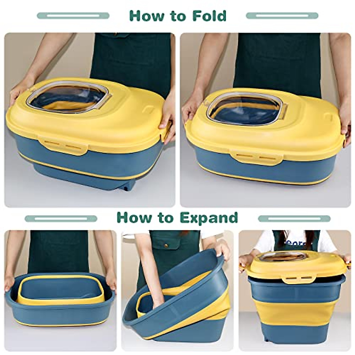 Collapsible Dog Food Storage Container, Dog Food Container 30 LB, Airtight Pet Food Storage Container with Folding Bowl, Measuring Cup, Scoop & Wheels, 50 Lb Kitchen Food Storage Bin for Dog Treats