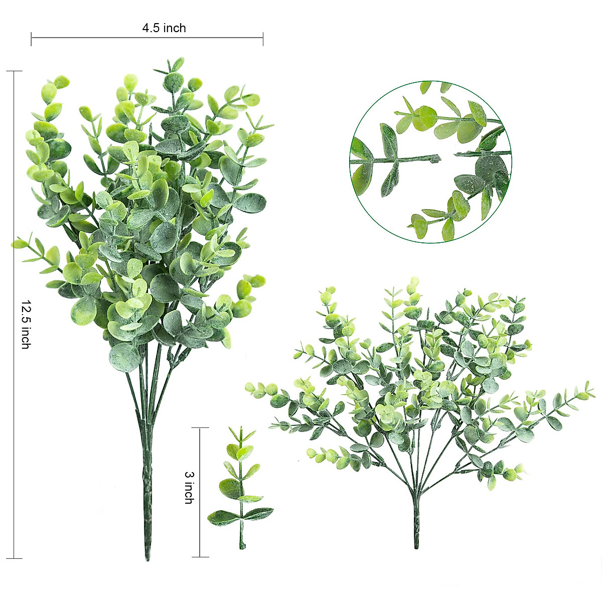 6 Bundles Artificial Boxwood Shrubs Eucalyptus Greenery Stems Fake Plants Outdoor Fade Resistant Faux Plastic Plants for Garden Home Porch Patio Window Box Bedoom Decor, Frosted Green