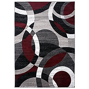 Rugshop Contemporary Abstract Circles Perfect for high Traffic Areas of Your Living Room,Bedroom,Home Office,Kitchen Easy Cleaning Area Rug 5'3" x 7'3" Red