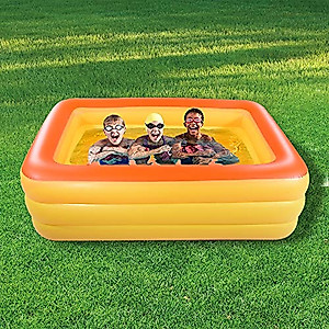 Inflatable Family Swim Play Center Pool, 82" x 56" x 25" Giant Blow Up Pool Summer Water Fun with Inflatable Soft Floor for Family, Garden, Outdoor, Backyard (Orange)