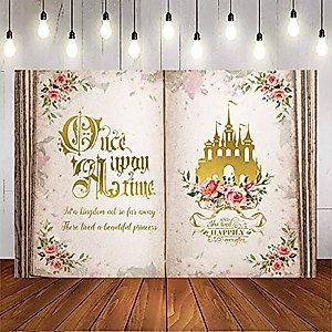Avezano Once Upon a Time Backdrop Fairy Tale Birthday Party Background Old Opening Story Book Ancient Castle Wedding Baby Shower Birthday Party Decorations Banner Props(7x5ft)