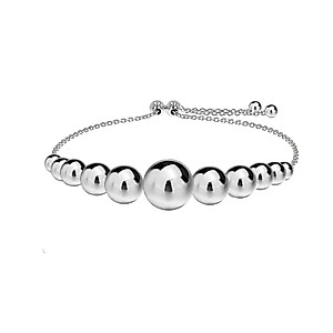 Savlano 925 Sterling Silver 14K Gold Plated Italian Solid Adjustable Bolo Graduated Bead Ball Slider Bracelet Comes With Gift Box for Women - Made in Italy (White)