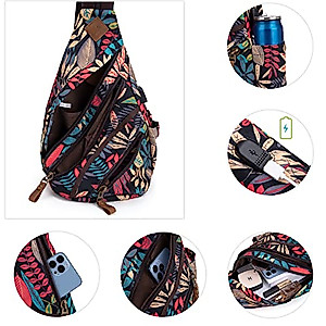 DAVIDNILE Canvas Sling Bag Crossbody Backpack Genuine Leather Shoulder Bag Casual Daypacks For Men