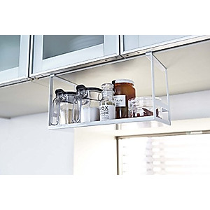 YAMAZAKI Home Under Shelf Spice Rack and Organizer for Kitchen Cabinets | Steel | Undershelf Solution, One Size, White