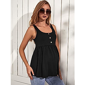 MakeMeChic Women's Maternity Tank Top Casual Solid Sleeveless Peplum Top Black L