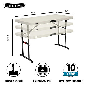 Lifetime 80387 4-Foot Commercial Adjustable Folding Table, Almond