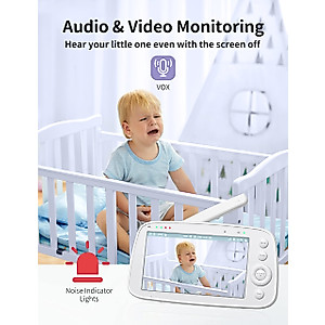 Video Baby Monitor, 5” Split Screen Video Baby Camera with 720P Resolution, Pan-Tilt-Zoom Camera and Audio with Two-Way Talk, VOX Mode, 4500mAh Battery, Auto Night Vision, No Wi-Fi, 5 Lullabies