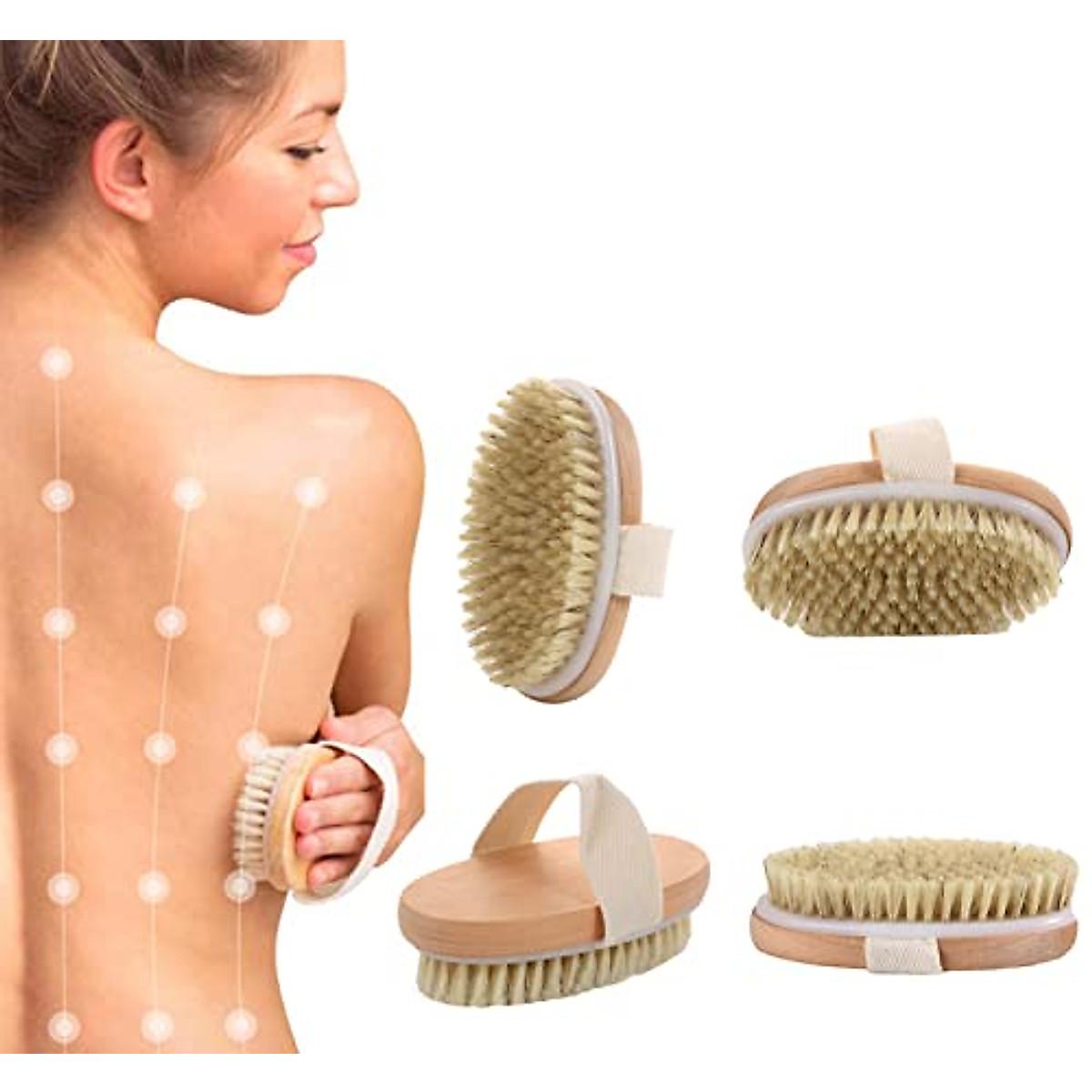 4PCS Wet and Dry Body Brush Set of 2 Dual-Sided Long Handle Shower Brush Set of 2 Short Bristles Dry Brush for Cellulite and Lymphatic Drainage Massage