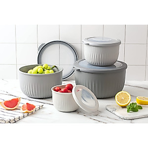 COOK WITH COLOR Prep Bowls with Lids- Deep Mixing Bowls Nesting Plastic Small Mixing Bowl Set with Lids (Grey Ombre)