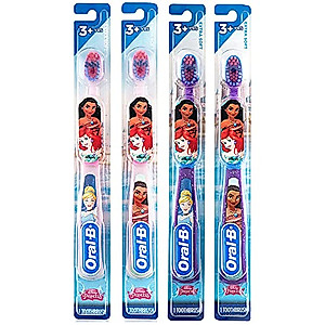 Oral-B Princess Toothbrush for Little Girls, Children 3+, Extra Soft (Characters Vary) - Pack of 4