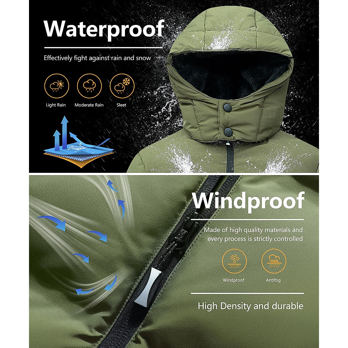 MOERDENG Kids Boy's Winter Coat Waterproof Fleece Lined Thick Down Coats Puffy Cotton Jackets with Hood