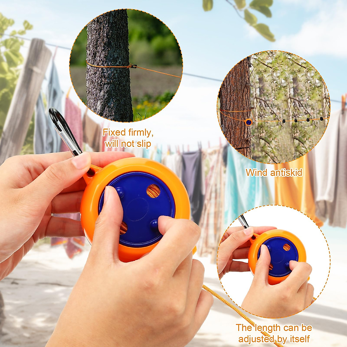 Windyun Portable Travel Clothesline Cord Adjustable 26ft Camping Clothes Line Laundry Drying Rope with 24 Colorful Windproof Clothespins 24 Stoppers 1 Storage Bag for Hotel Trip Cruise Outdoor Indoor