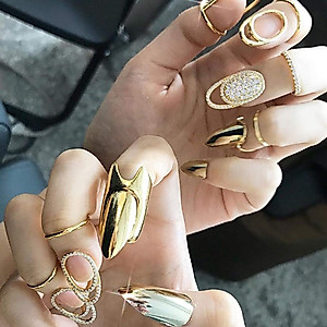 HAHA&TOTO Statement Fingernail Ring for Girls Women Silver Plated Full Zircon Adjustable Finger Tip Ring Fashion Ring Cocktail Party Accessory