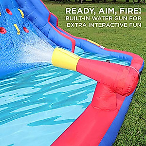 SUNNY & FUN Ultra Climber Inflatable Water Slide Park – Heavy-Duty for Outdoor Fun - Climbing Wall, Two Slides & Splash Pool – Easy to Set Up & Inflate with Included Air Pump & Carrying Case