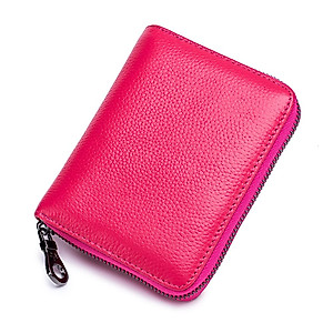 Genuine Leather Credit Card Holder Case RFID Card Wallet Travel Passport Wallet for Women 24 card slots (rose)