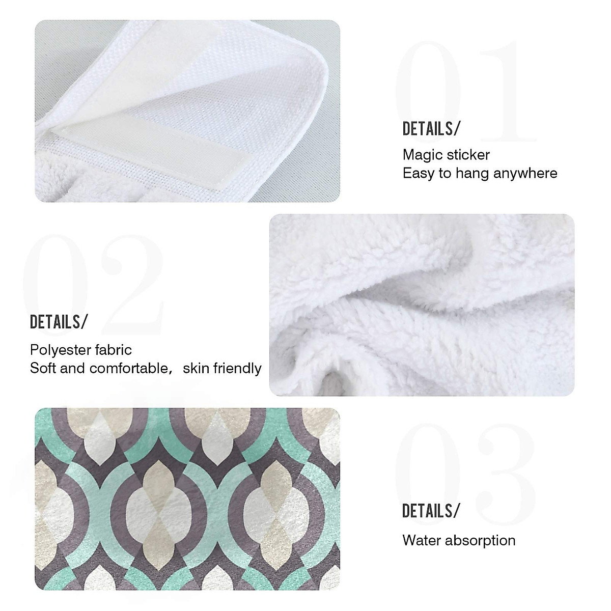 ALAZA 2 Pcs Kitchen Towel, Floral Moroccan Quatrefoil Absorbent Towel Hanging Towel Hand Towel