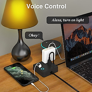 OHMAX Smart Plug Power Strip with 3 Smart USB Ports and 3 Individually Controlled Smart Outlets, Works with Alexa Google Home, Voice Control, WiFi Plug Timer for Christmas Light, UL, 2.4GHz WiFi Only