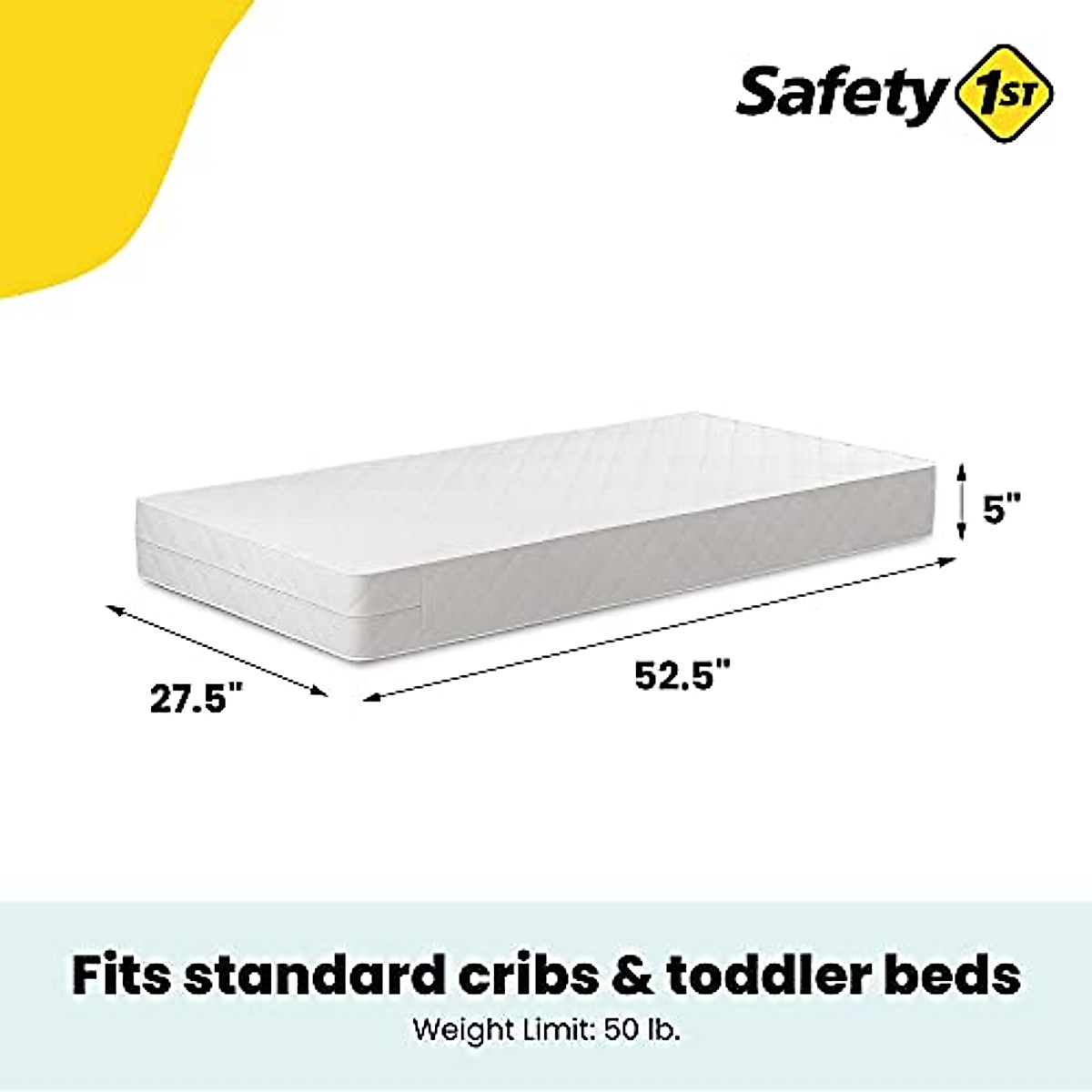 Safety 1st Polypropylene Vinyl Cover Heavenly Dreams Deluxe Dual 2-in-1 Baby Crib and Toddler Mattress, Waterproof and Stain Resistant Cover,Firm, White