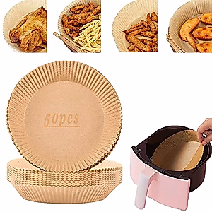 50 PCS Air Fryer Non-stick Disposable Paper Liner, Baking Paper for Air Fryer Oil-proof, Water-proof, Parchment for Baking Roasting Microwave