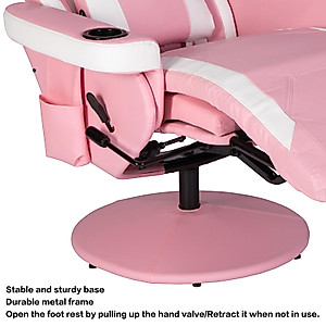 Swivel Video Gaming Reclining Chair High Back Ergonomic Recliner Chair with Headrest, Lumbar Support, Adjustable Backrest, Footrest, Cupholder, Pink White