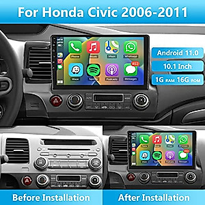 for Honda Civic 2006-2011 Wireless Carplay Android Car Stereo Support Wireless Android Auto with WiFi GPS Navigation AHD Backup Camera FM RDS Radio Receiver EQ HiFi Steering Wheel Controls