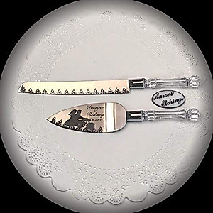 Aaron's Etching Flaming Motorcycle Biker Engraved Wedding Cake Knife/Server Set with Names and Date