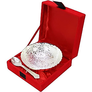 NOBILITY Bowl Spoon Set Silver Plated Dry Fruits Dessert Serving Sets for Diwali Wedding Return Gift Items Friends Family Home Decorative Corporate Gifts 6 Sets