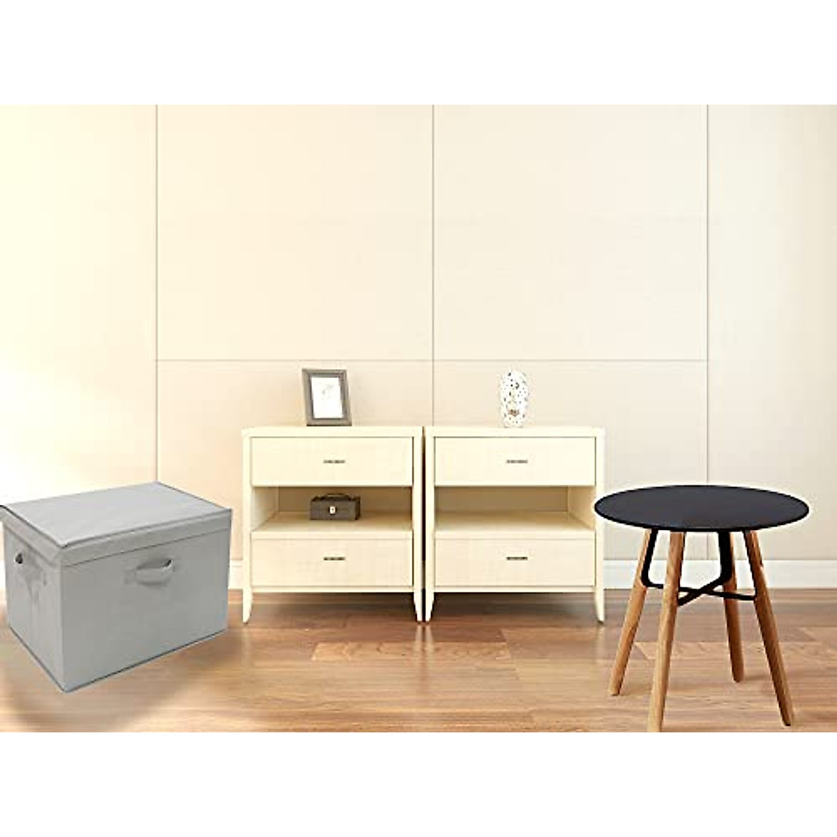 Sebadaci Storage Bins Cubes Baskets with Lids Handles Stackable Collapsible Storage Bins Baskets for Shelves, Organizing, Office Organizer, 3-pack Fabric Storage Cubes Living Room Closet, Gray, Medium