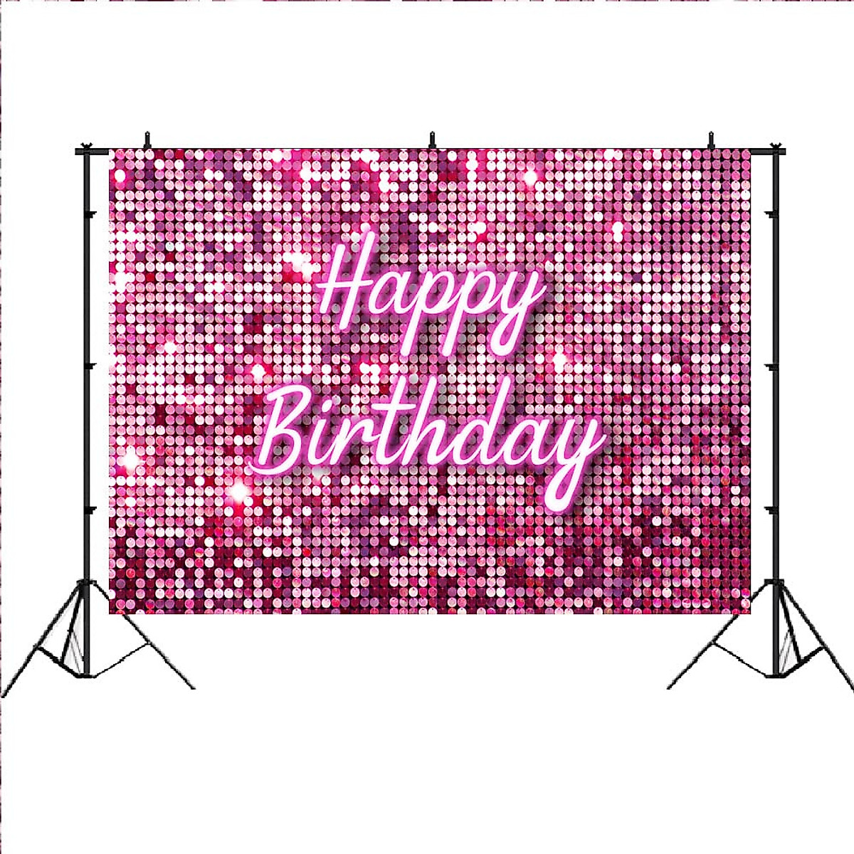 Lofaris Pink Flash Square Backdrop for Photography Happy Birthday Shinning Sequin Wall Panels Shimmer Wall Sweet 16 Girl Woman 20th 30th 40th Party Background Decorations Photo Studio Props 7x5ft