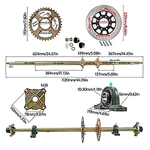 Futchoy 44" Rear Live Axle Complete Kit Go Kart Axle 44 inch with Pillow Block + Sprocket + Brake Disc + 4 Bolt Hub for ATV Quad Go Kart Golf Cart