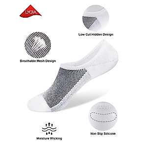 SIXDAYSOX Socks for Men No Show 8 Pairs Size 9-11 White Mesh Knit Low Cut Ankle Socks with Non Slip Grid for Flat Loafer Sneakers