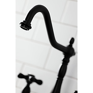 Kingston Brass KS1270AXBS Heritage Bridge Kitchen Faucet, 8-9/16" in Spout Reach, Matte Black