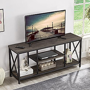 EXCEFUR 55 inch TV Stand for TV up to 65 inch, Rustic Wood and Metal Media TV Console Table for Living Room, Grey