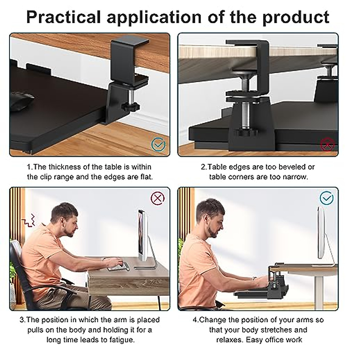 LETIANPAI Keyboard Tray Under Desk,Pull Out Keyboard & Mouse Tray with Heavy-Duty C Clamp Mount,27(32 Including Clamps)x11.8 in Slide Out Platform Computer Drawer,Suitable for home work or office work