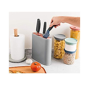 Berghoff LEO Polypropylene (PP) Universal Knife Block 9"x 9.25" x 3" Grey Anti-skid Base Two-tone Knife Insert Store up to 8 knives Space-efficient