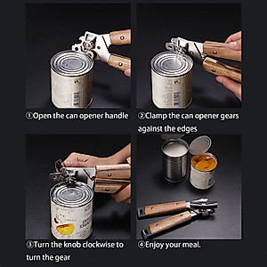 AmJoylst Stainless Steel Can Opener Manual Kitchen Acacia Wooden Handle With Hang Hole Durable (Can opener)