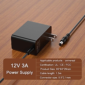 MEROM 12V 3A Power Supply 36W Universal AC DC Adapter AC 100-240V to DC 12V Switching Power Supply Transformer for Speaker, Router, Hard Drives, Cameras, Audio Gear and Most 12V Devices