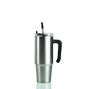 Hogg 30oz Grippy Tumbler with Removable Handle, Lid, and Stainless Steel Straw, DIY, Customizable, Double Wall Insulated Tumblers (Silver)