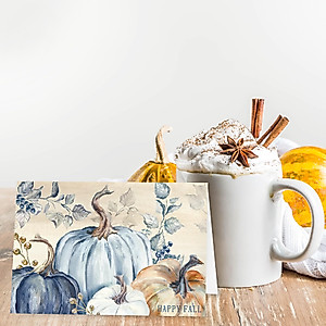 Whaline 50 Pack Fall Thank You Cards Bulk Boxed Vintage Blue Pumpkin Greeting Cards with Envelope Sticker Blank Note Cards for Autumn Thanksgiving Wedding, 4 x 6 Inch