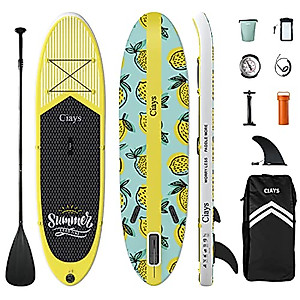 Ciays Inflatable Paddle Board with SUP Accessories of Backpack, 1 Fins, 2 Bags, Leash, Adjustable Paddles, Waterproof Bag, and Hand Pump, 10’5x30’’x6’’ Stand Up Paddleboard Yellow