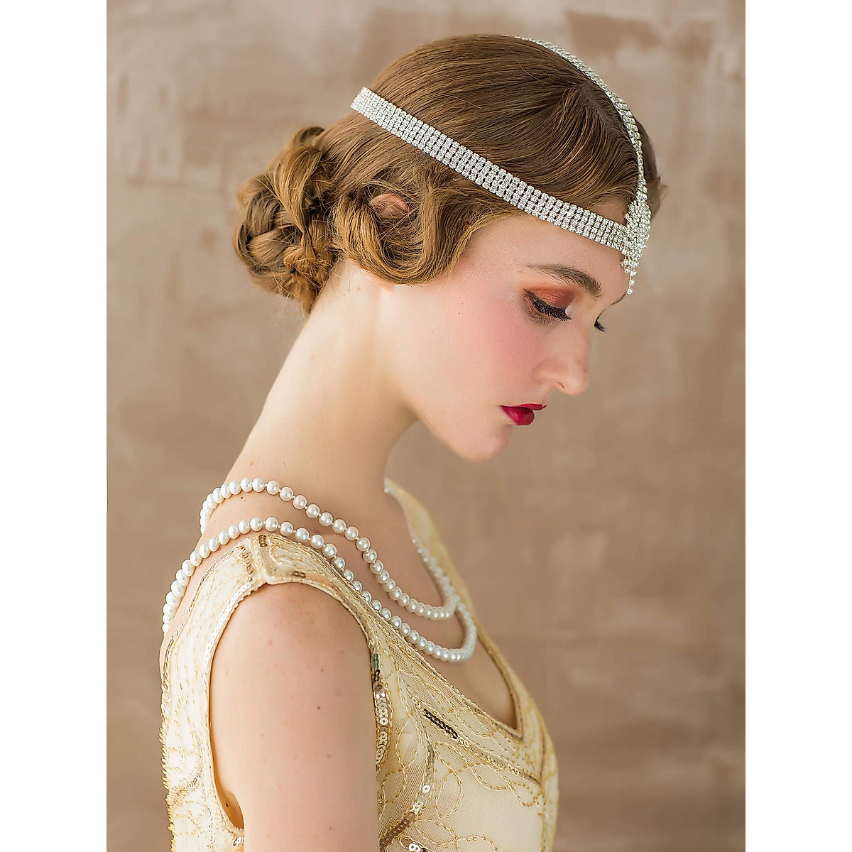 SWEETV Rhinestone 1920s Headpiece Silver - Flapper Headband for Costume Party Gatsby Accessories Decorative Headbands